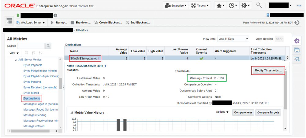 Monitor JMS queues through OEM 13c