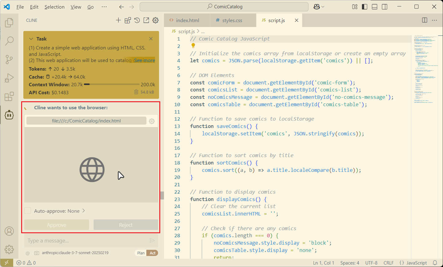 Impressive Autonomous AI Code Generation with Cline