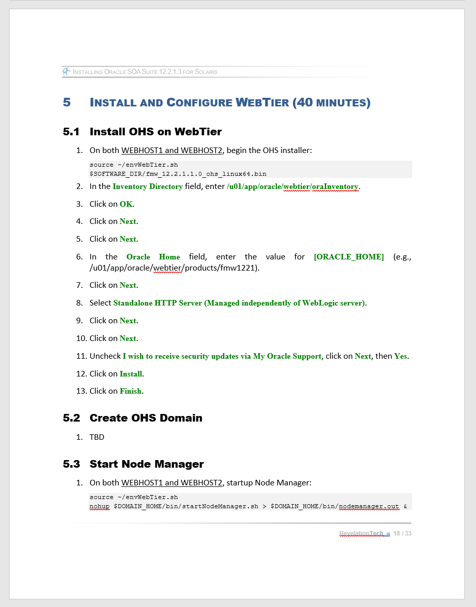 My template for technical installation documents