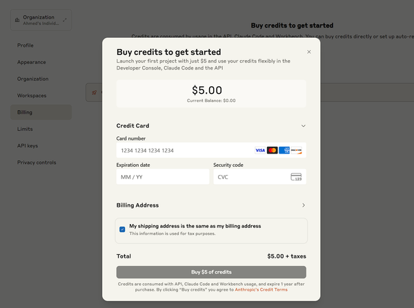 Creating an API key on Anthropic